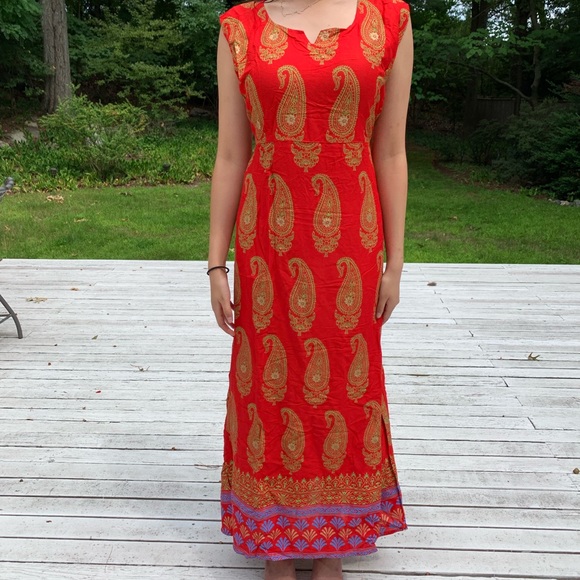 Dresses | Ethnic Indian Long Red Dress W Intricate Designs | Poshmark